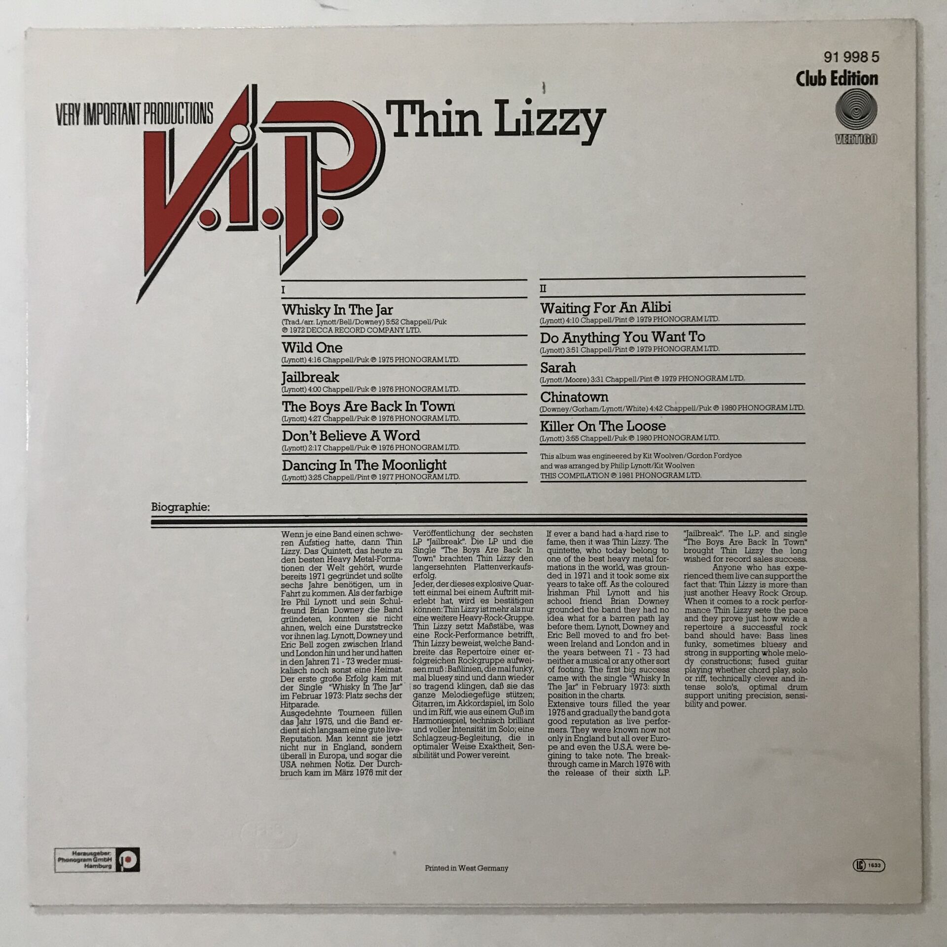 Thin Lizzy – V.I.P. - Very Important Productions Plak, CD, DVD Satın Al