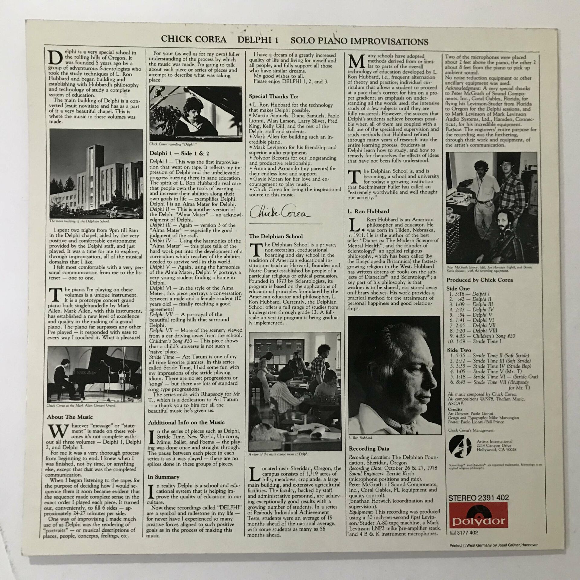 Chick Corea ‎– Delphi 1 Solo Piano Improvisations Plak, CD, DVD Satın Al