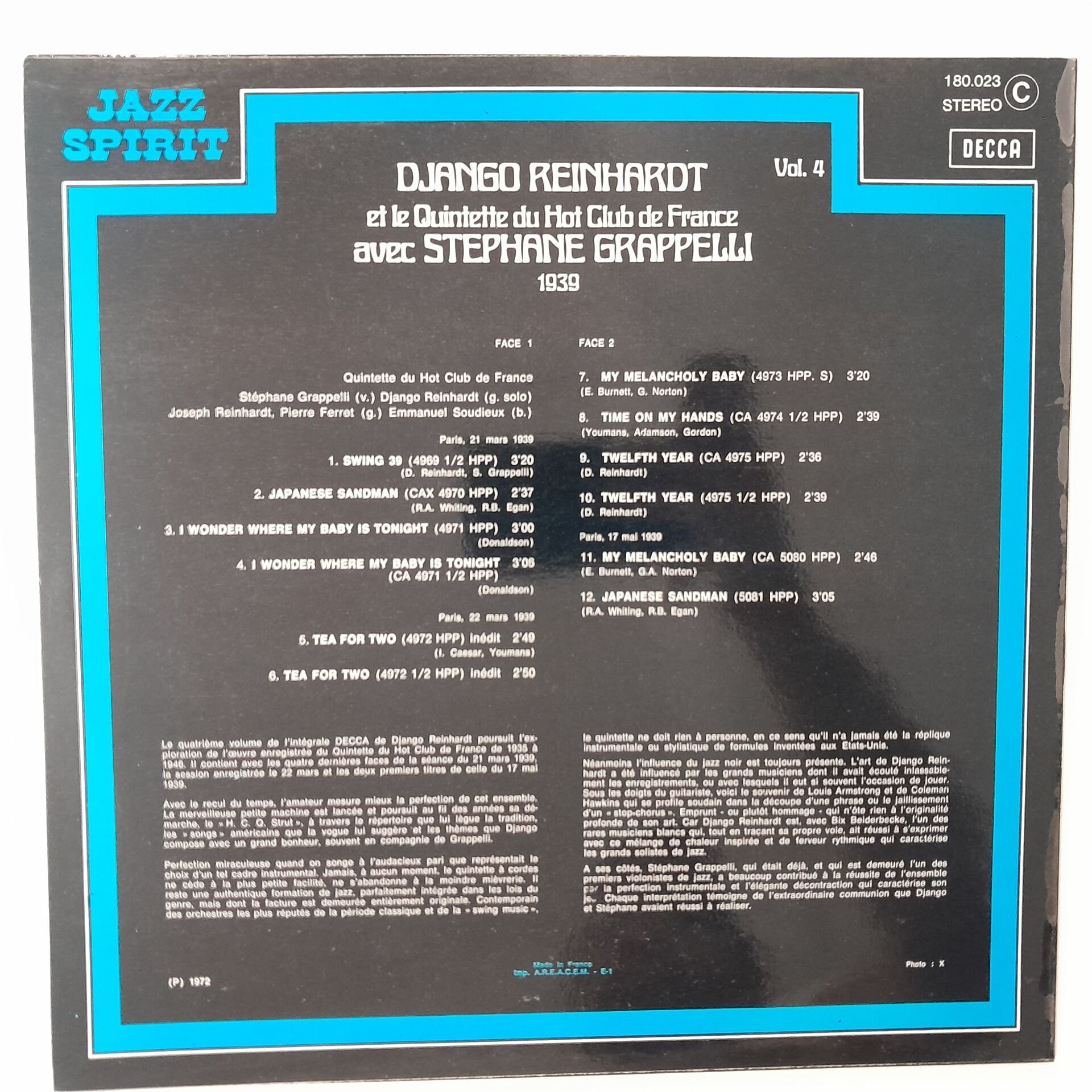 Django Reinhardt Et Le Quintette Du Hot Club De France Avec Stephane Grappelli – 1939 Vol. 4 ...