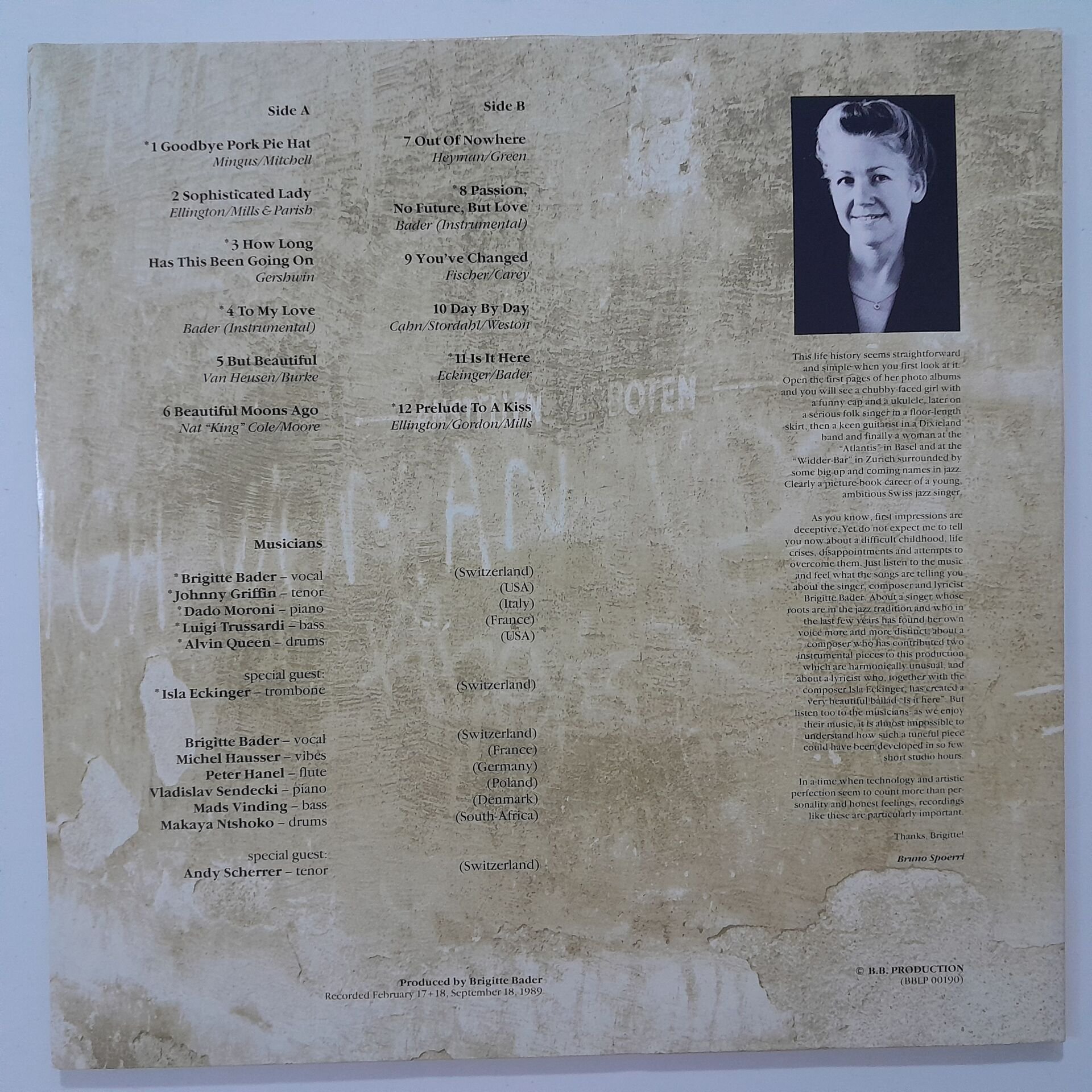 Brigitte Bader Meets Johnny Griffin – Passion, No Future, But Love Plak ...