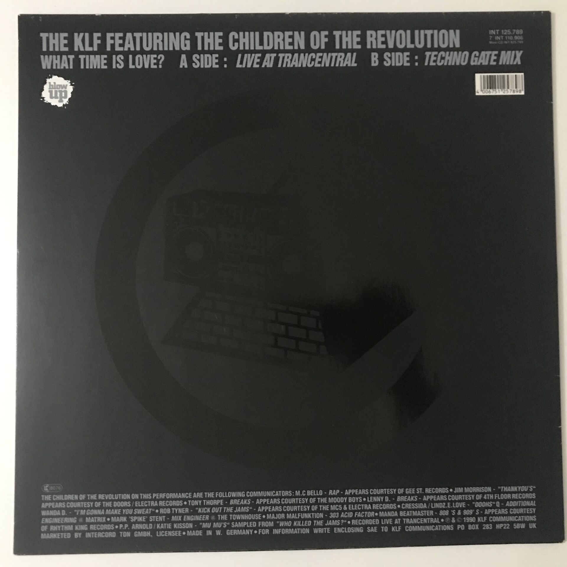 The KLF Featuring The Children Of The Revolution – What Time Is Love? (Live At Trancentral) Plak ...