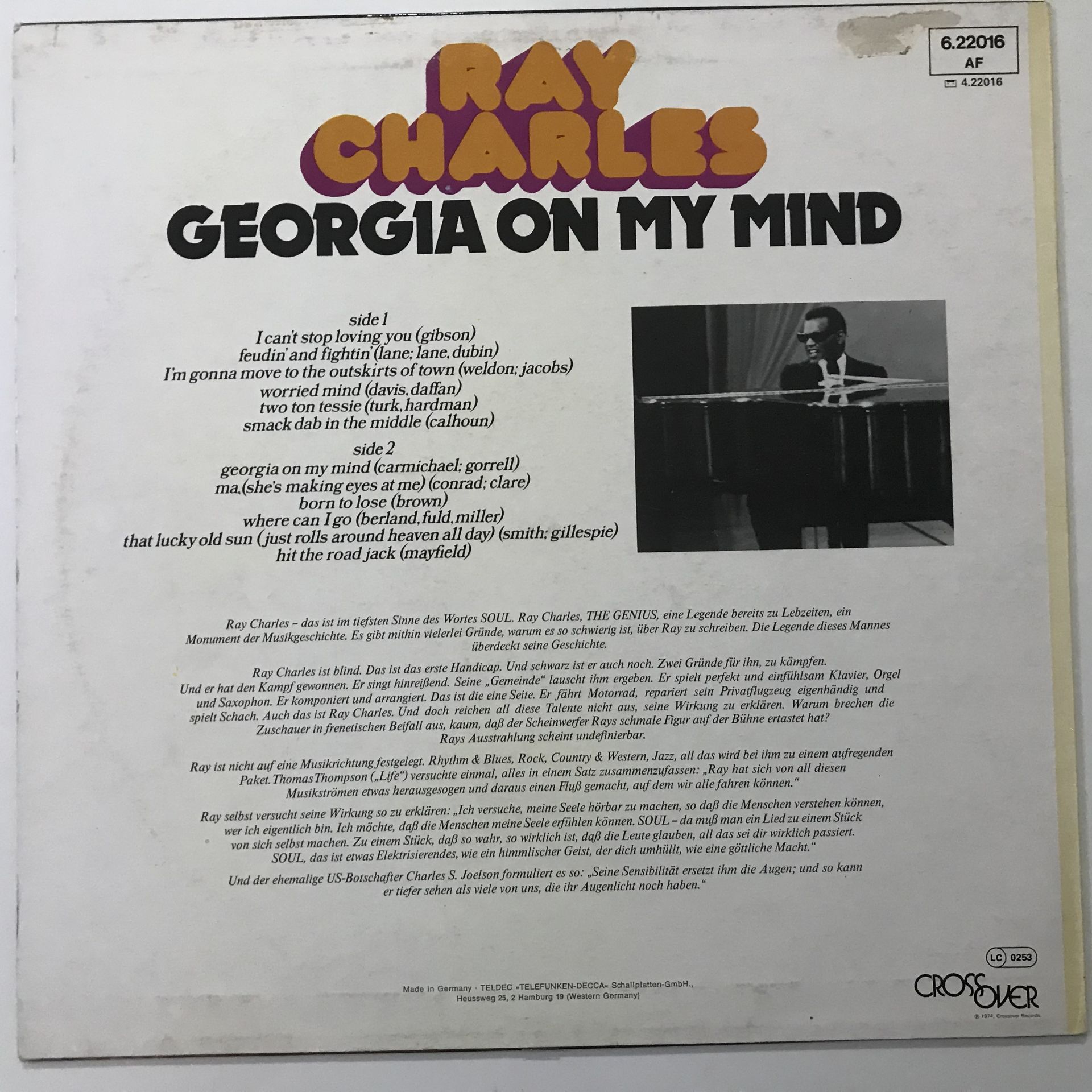 Ray Charles – Georgia On My Mind And Other Great Songs Plak, CD, DVD ...